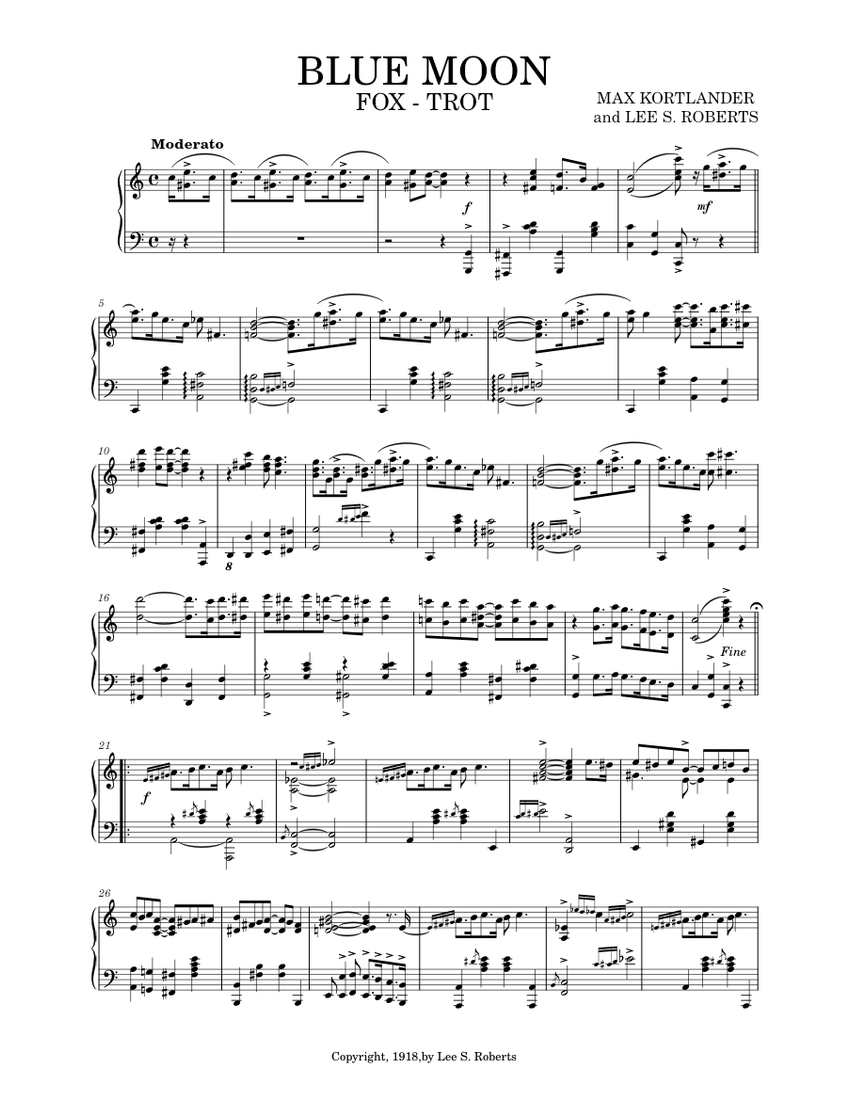 Blue Moon (1918) Sheet music for Piano (Solo) | Musescore.com