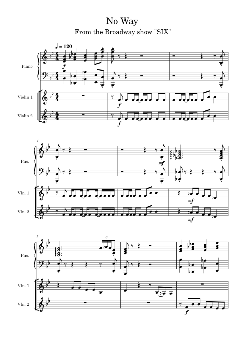 No Way – SIX, Renee Lamb No Way Sheet Music for Piano, Violin (Mixed ...