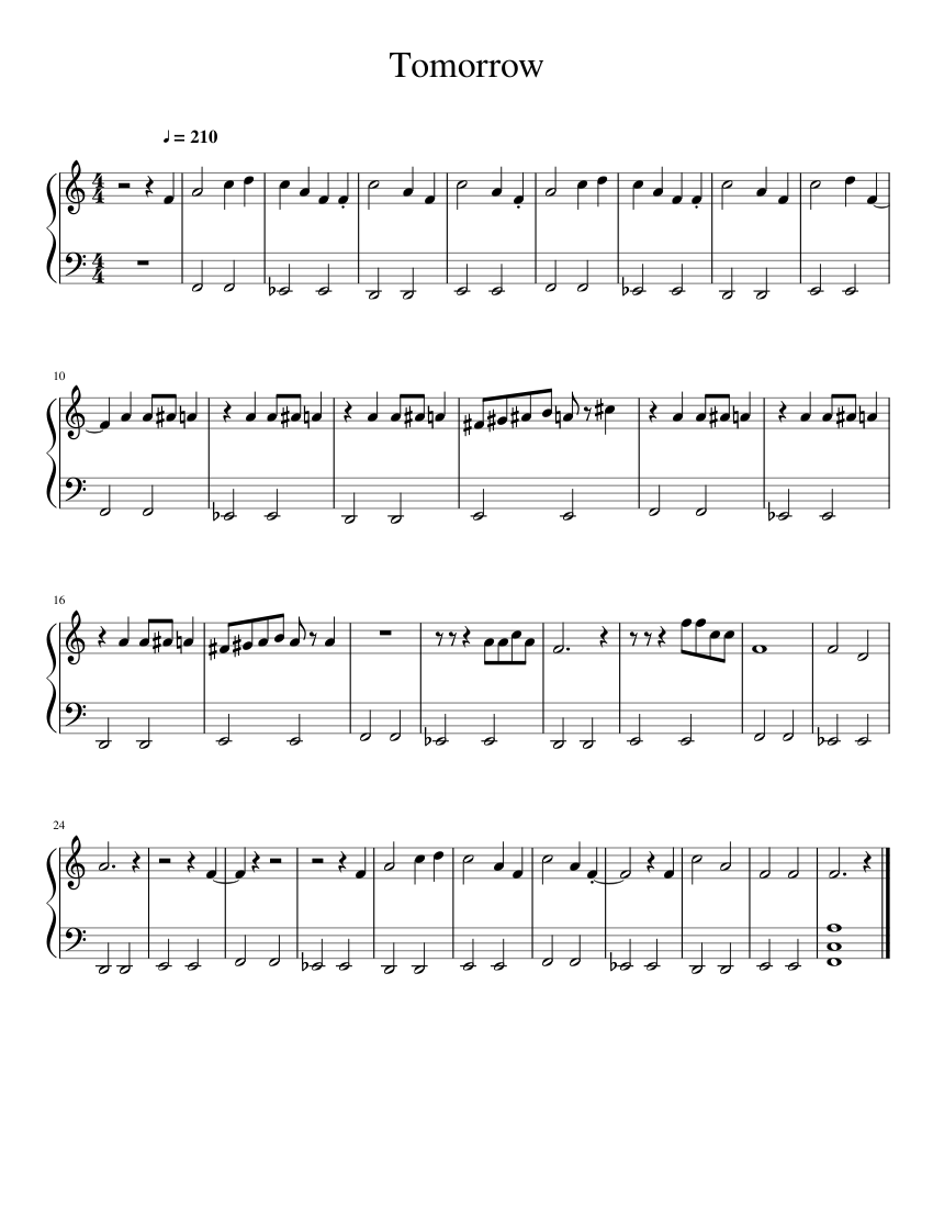 Tomorrow Sheet music for Piano (Solo) | Musescore.com
