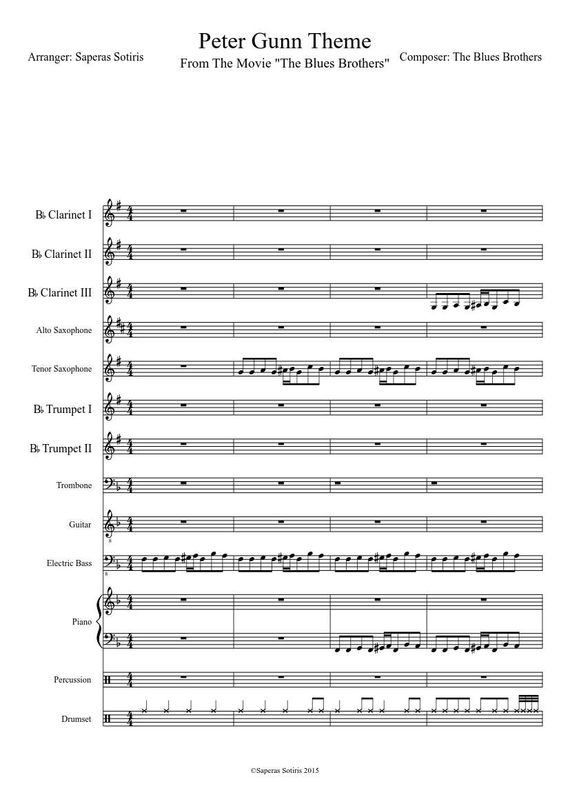 Peter Gunn Theme Sheet music for Piano, Trombone, Guitar, Drum (other) (Mixed Quartet ...