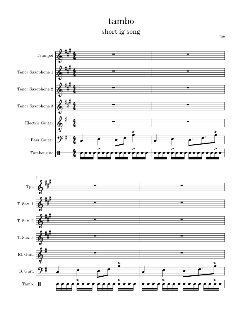 tambo Sheet music for Tambourine, Saxophone tenor, Guitar, Bass guitar ...