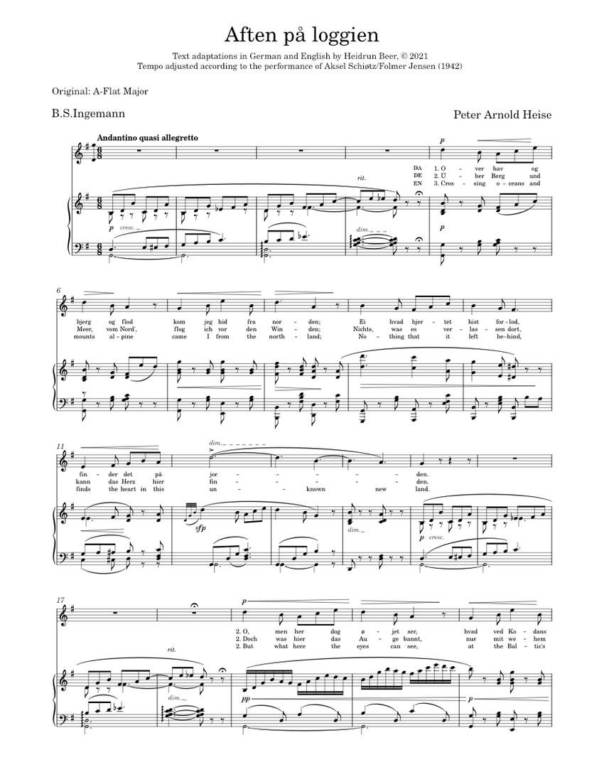 Aften På Loggien (Aften Paa Loggien), G major, from "Sydlandske Sange ...