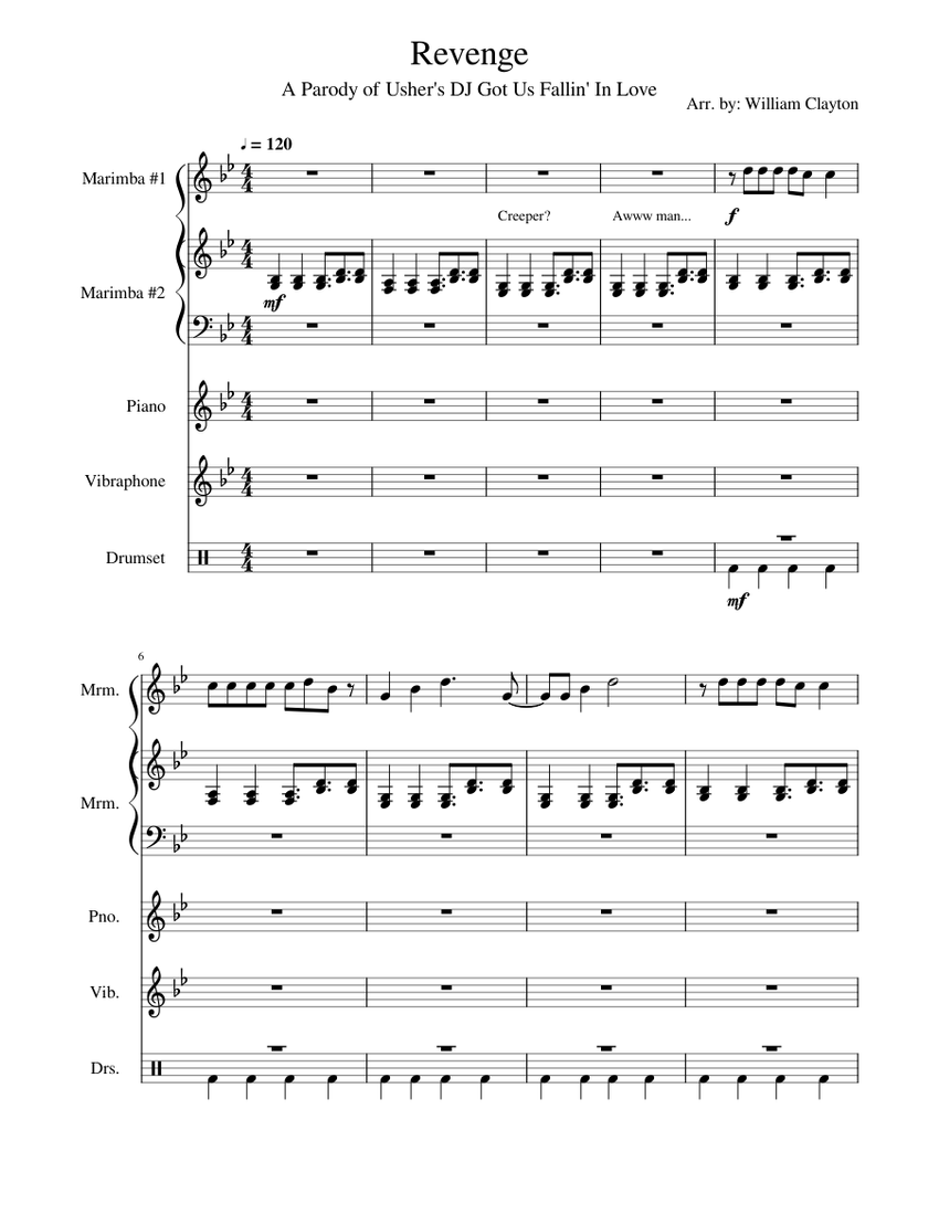 Revenge (Pit Percussion) Sheet music for Piano, Vibraphone, Drum group ...