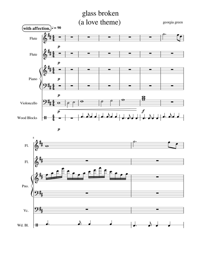 Glass broken Sheet music for Piano, Flute, Cello, Woodblock (Mixed ...