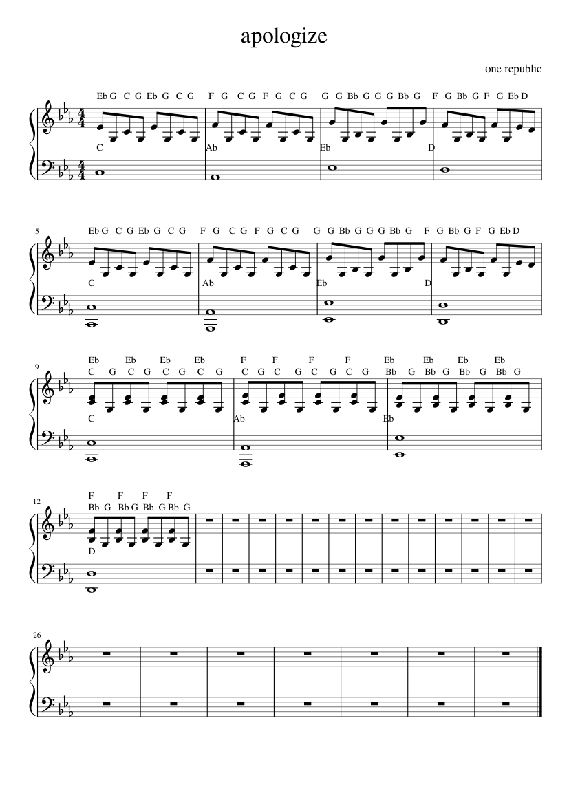 apologize Sheet music for Piano (Solo) Easy | Musescore.com