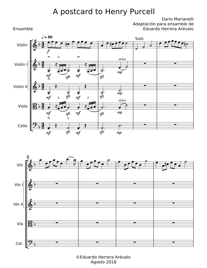 A Postcard To Henry Purcell - Dario Marianelli Sheet music for Violin ...