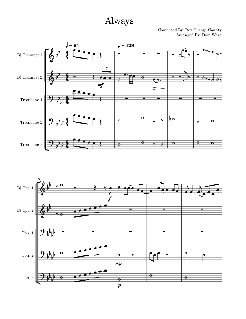 Always – Rex Orange County Sheet music for Trombone, Trumpet in b-flat ...