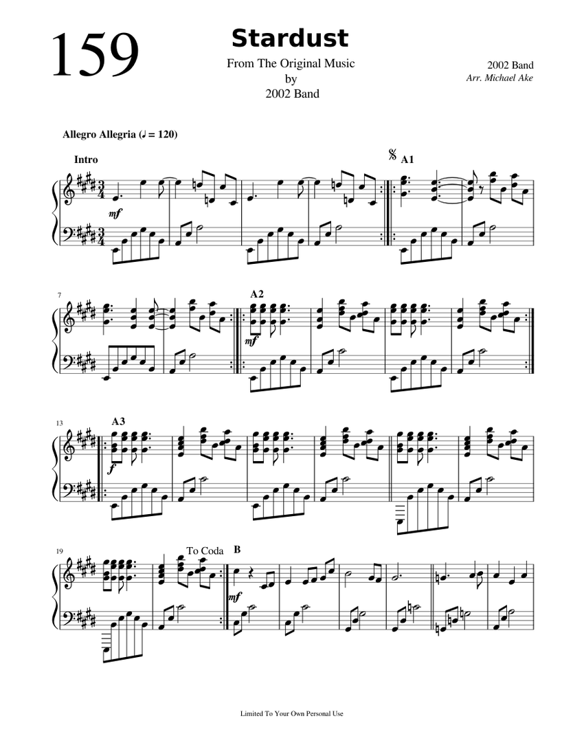 Stardust – 2002 Band Sheet music for Piano (Solo) Easy | Musescore.com