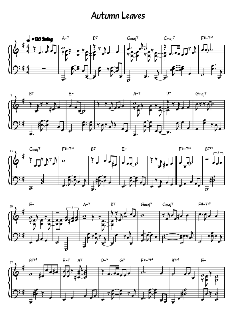 Autumn leaves – Nat King Cole Autumn leaves – Piano Em Sheet Music for ...