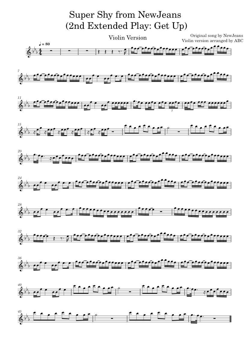 Super Shy (가사) – NewJeans Sheet Music for Violin (Solo) | MuseScore.com
