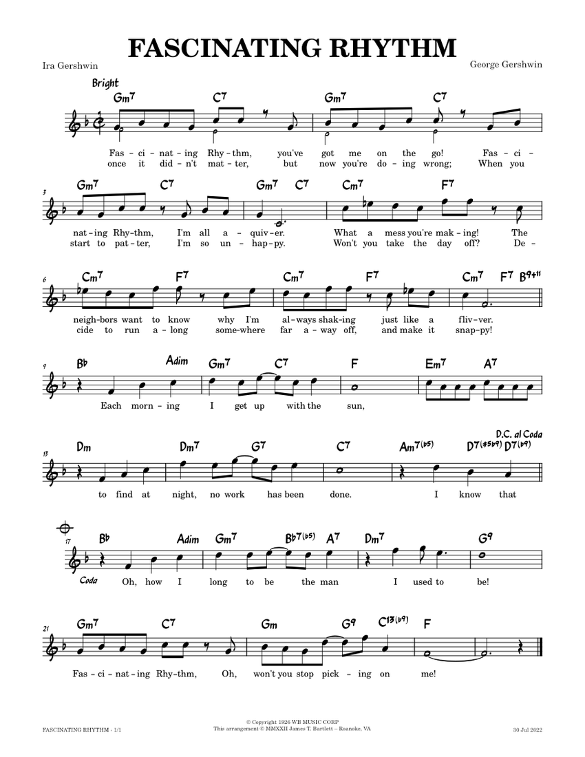 Fascinating Rhythm Sheet music for Piano (Solo) Easy | Musescore.com