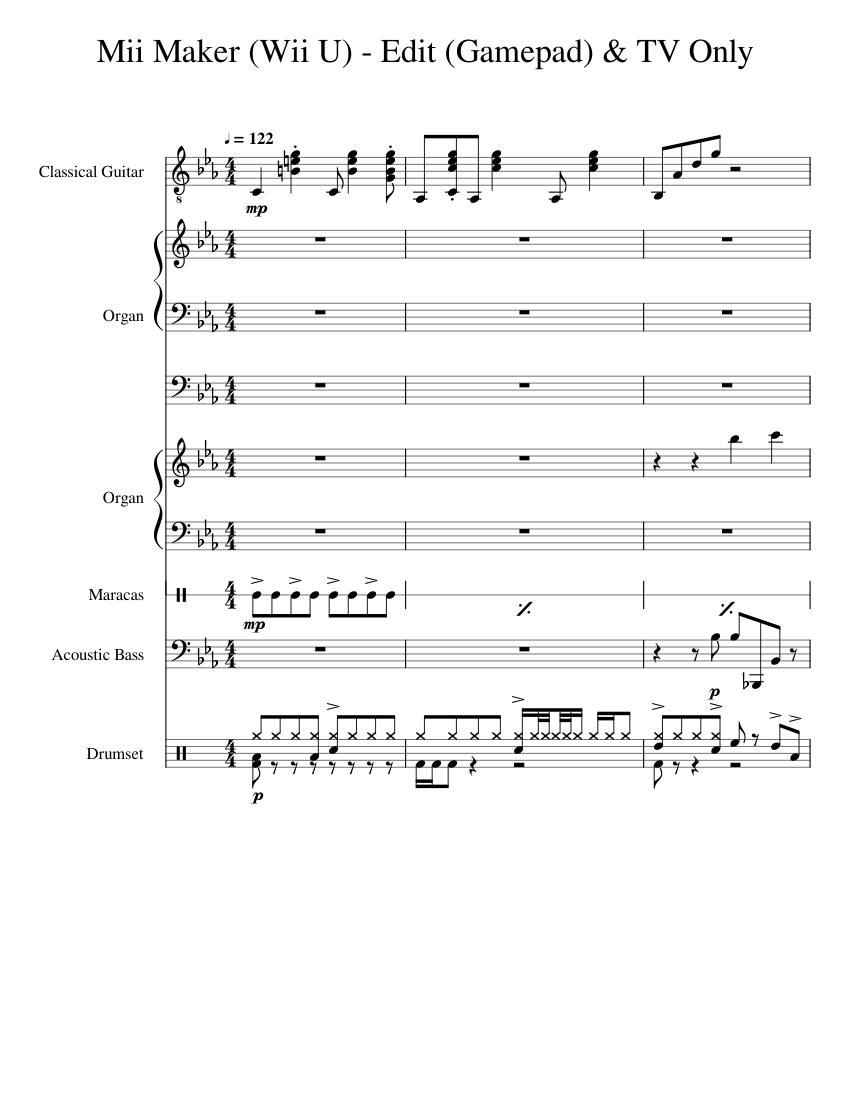 mii maker wii u edit (gamepad) theme & tv only Sheet Music for Organ ...