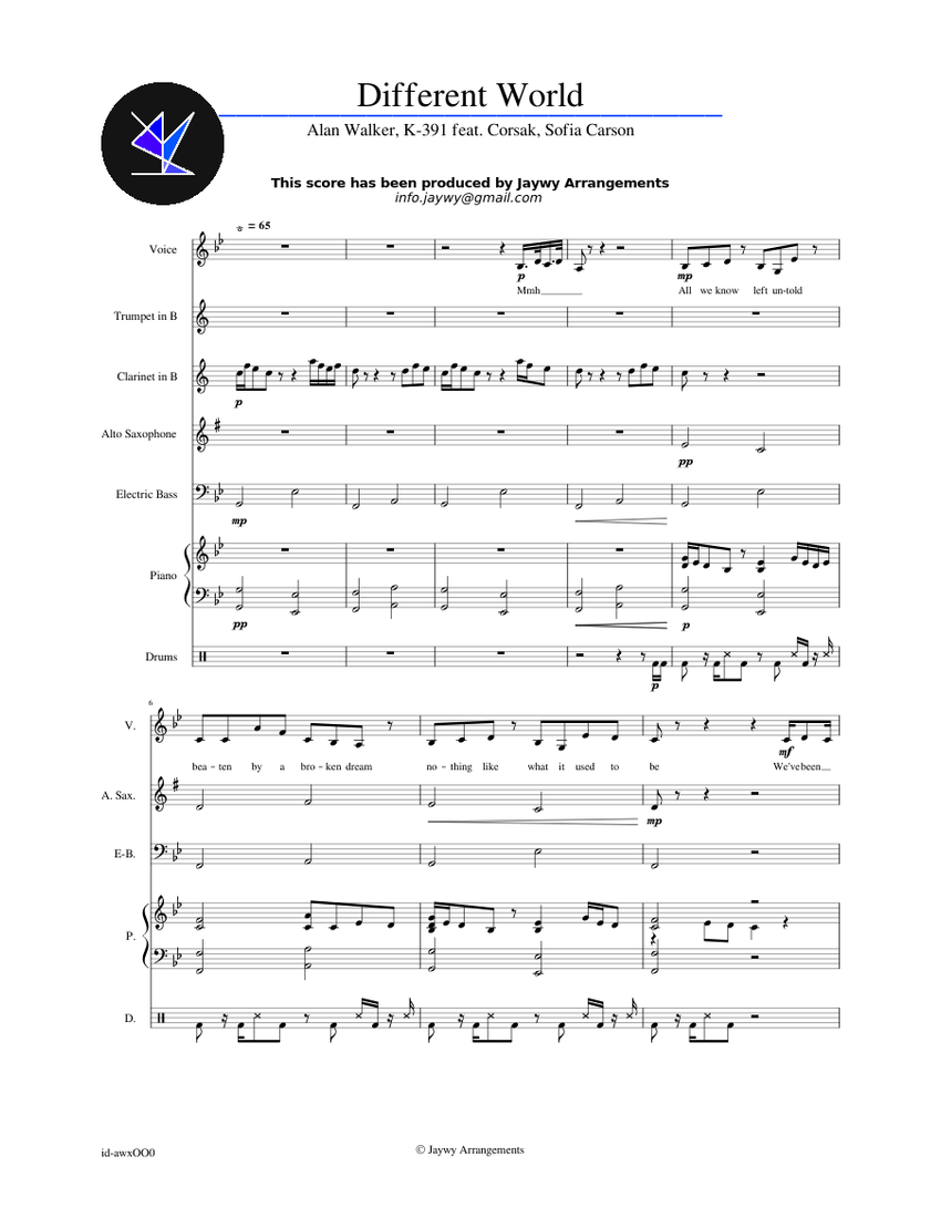 Different World - Alan Walker, K-391 feat. Corsak, Sofia Carson Sheet ...