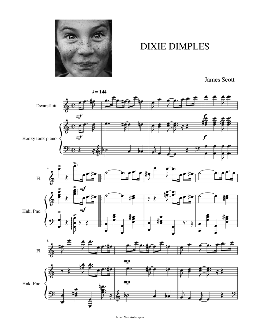DIXIE DIMPLES Sheet music for Piano, Flute (Solo) | Musescore.com