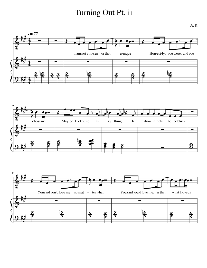 Turning Out Pt. ii (AJR) Sheet music for Piano, Vocals (Piano-Voice ...