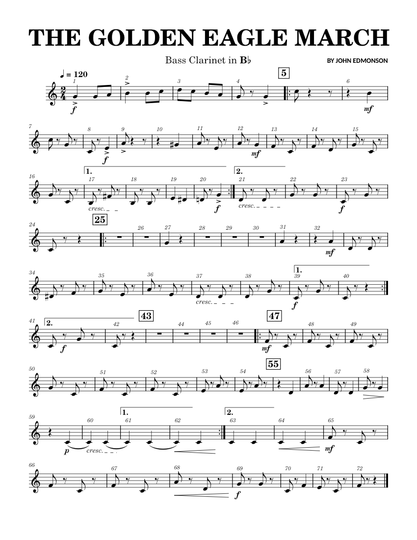 The Golden Eagle March - Bass Clarinet Sheet Music for Clarinet other ...