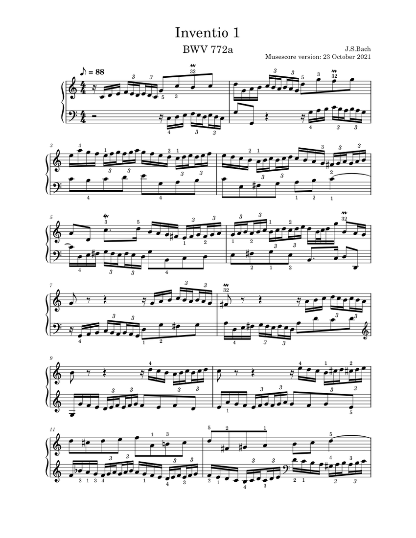 Invention in C major, BWV 772 – Johann Sebastian Bach (with triplets ...