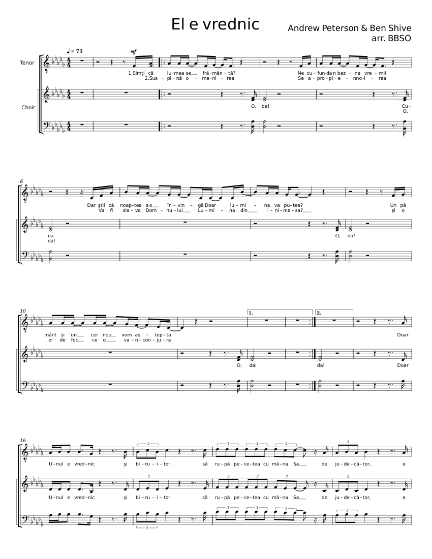 El e vrednic - Andrew Peterson Sheet music for Synthesizer (Mixed Trio ...