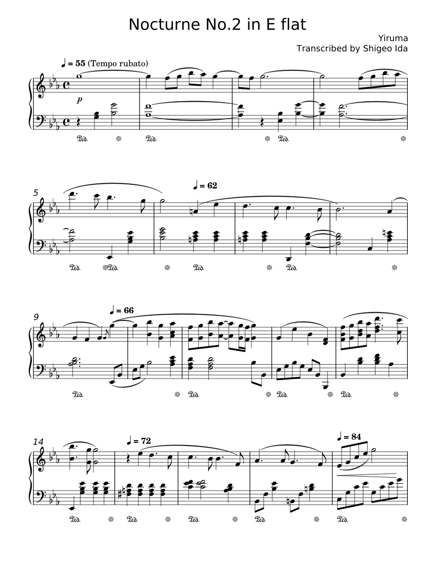 Nocturne No.2 in E frat – Yiruma Sheet music for Piano (Solo) Easy ...