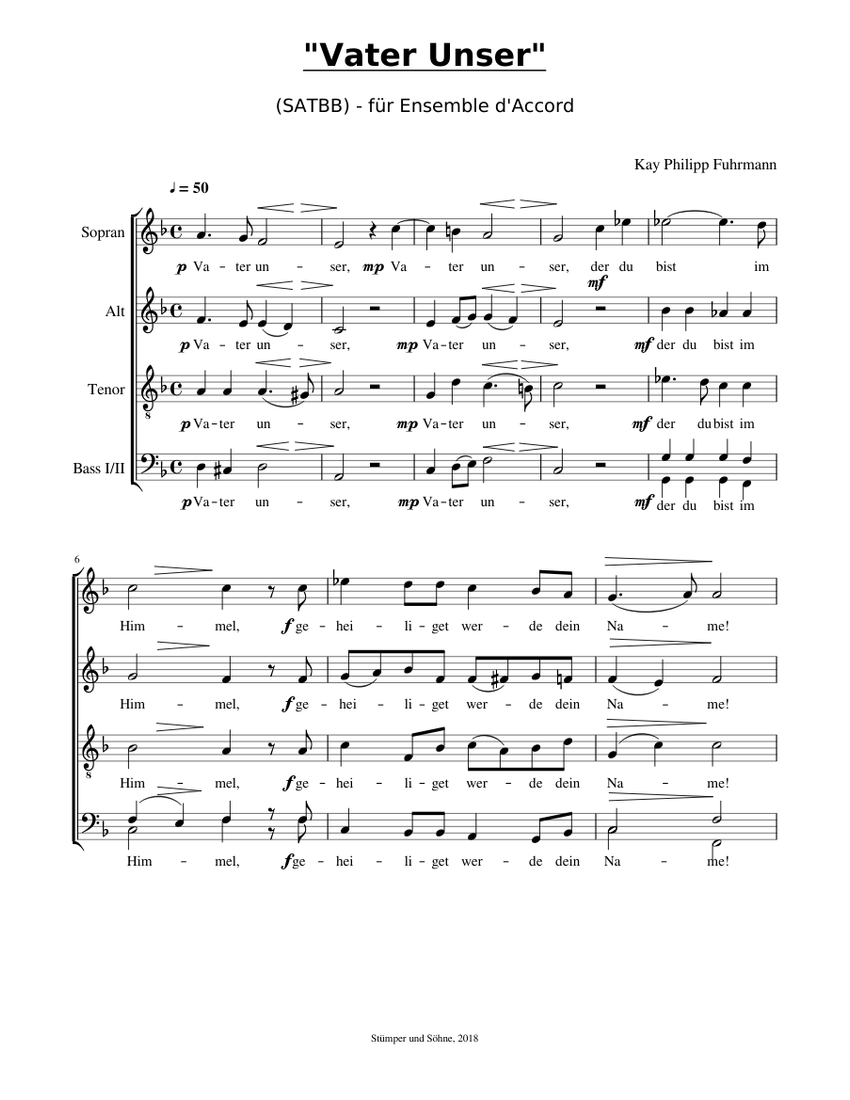 "Vater Unser" Sheet music for Soprano, Alto, Tenor, Bass voice (Choral ...