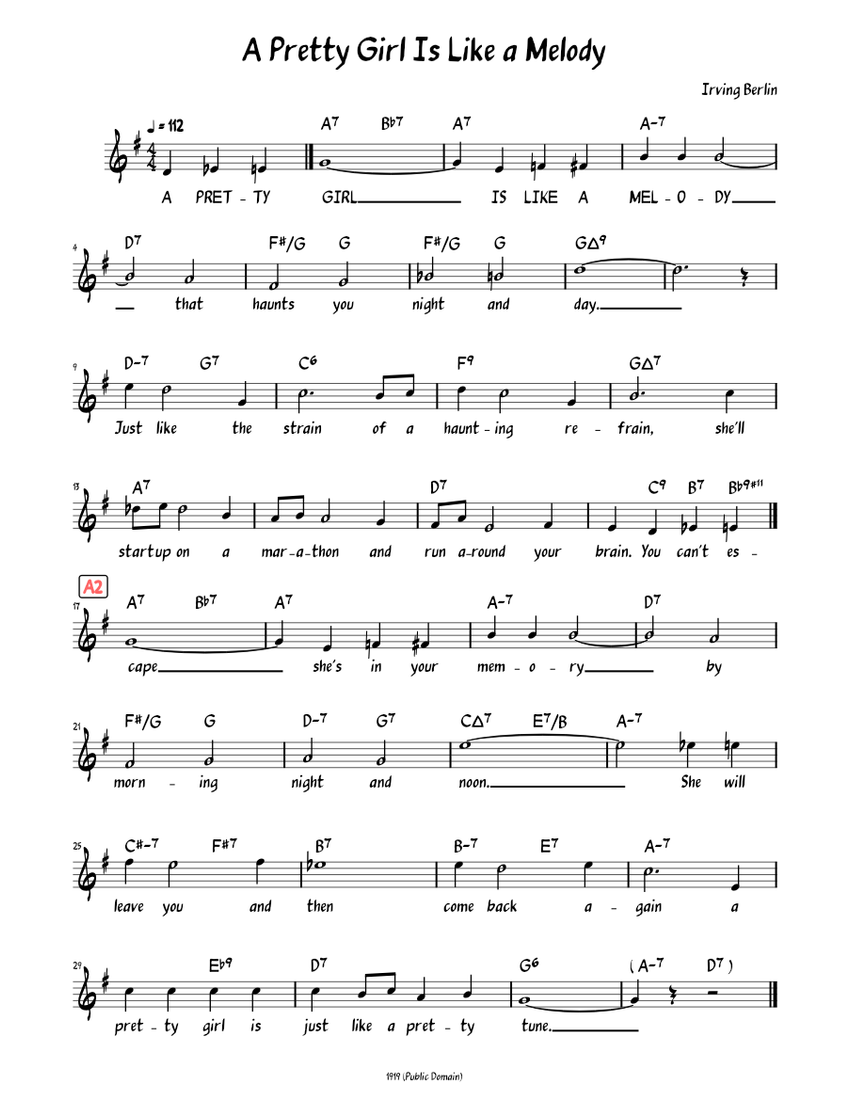 A Pretty Girl Is Like a Melody (Lead sheet with lyrics ) Sheet music ...
