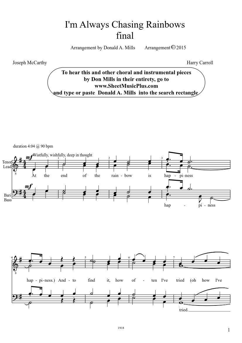 I'm Always Chasing Rainbows final Sheet Music for Tenor, Baritone ...
