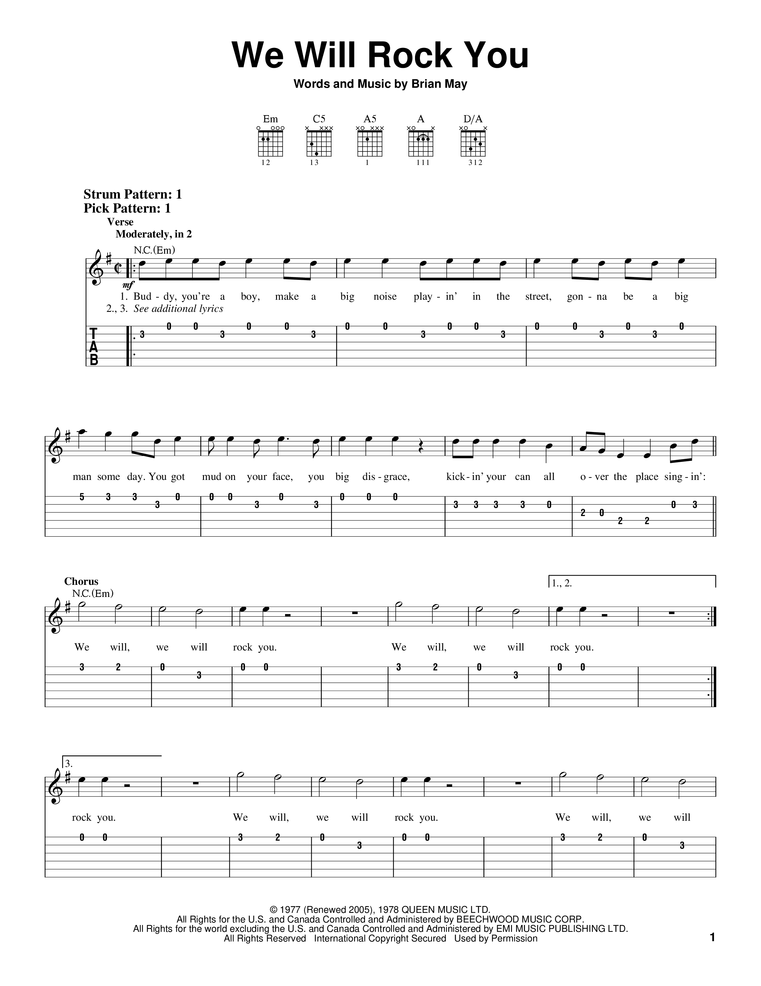 Play Official version of We will rock you sheet music by Queen for ...