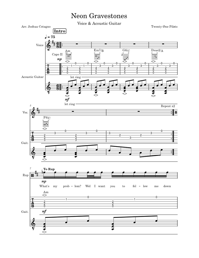 Neon Gravestones Sheet music for Clarinet in b-flat, Guitar (Mixed Duet ...