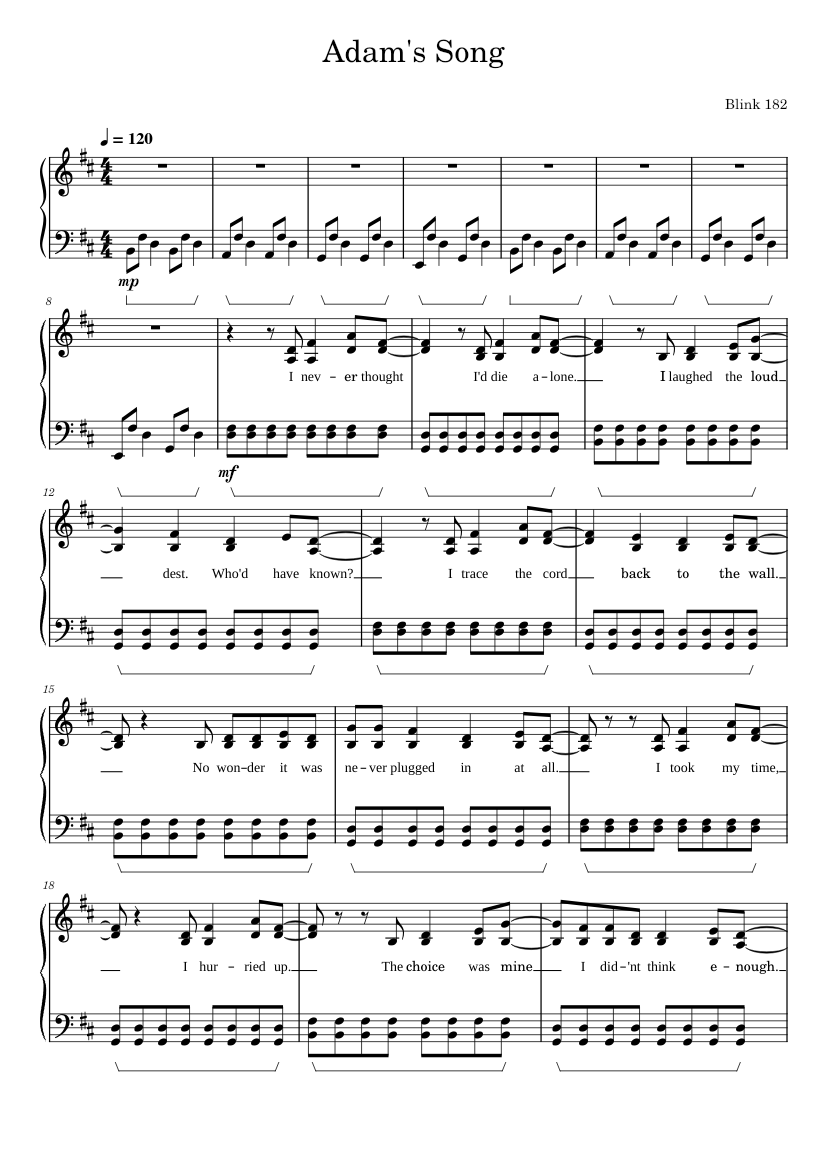 Adam's Song - blink-182 Sheet Music for Piano (Solo) | MuseScore.com