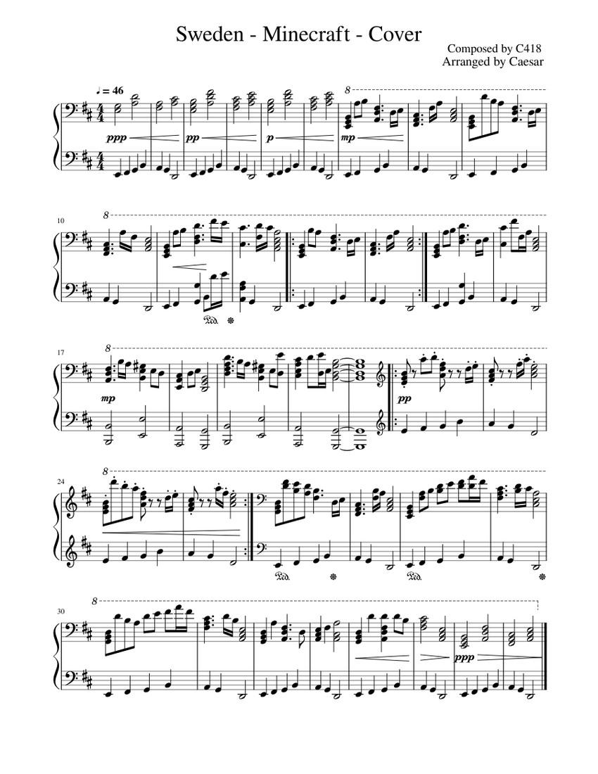 Sweden - Minecraft - Cover Sheet music for Piano (Solo) | Musescore.com