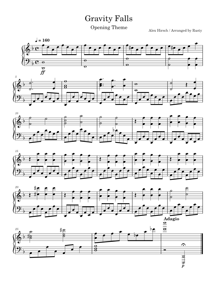Gravity Falls - Opening Theme Sheet music for Piano (Solo) Easy | Musescore.com