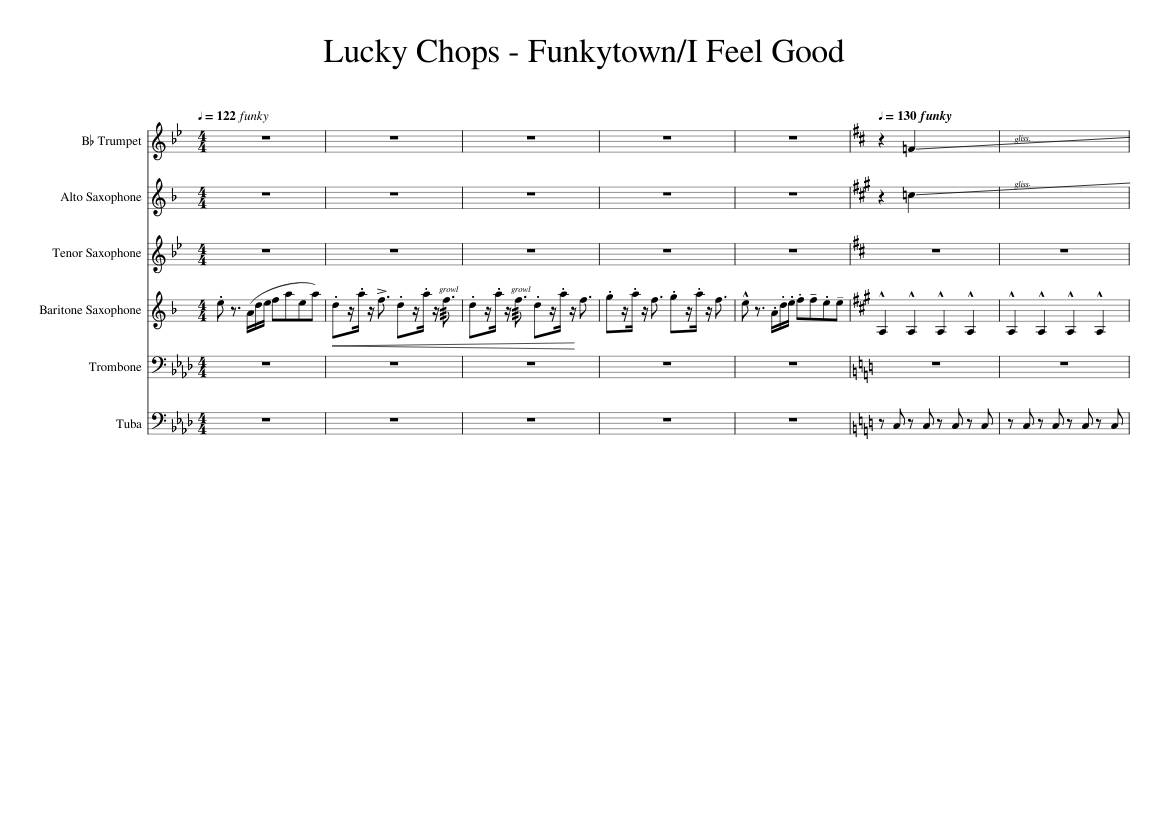 Funky town tempo mix Sheet music for Trombone, Tuba, Saxophone alto ...