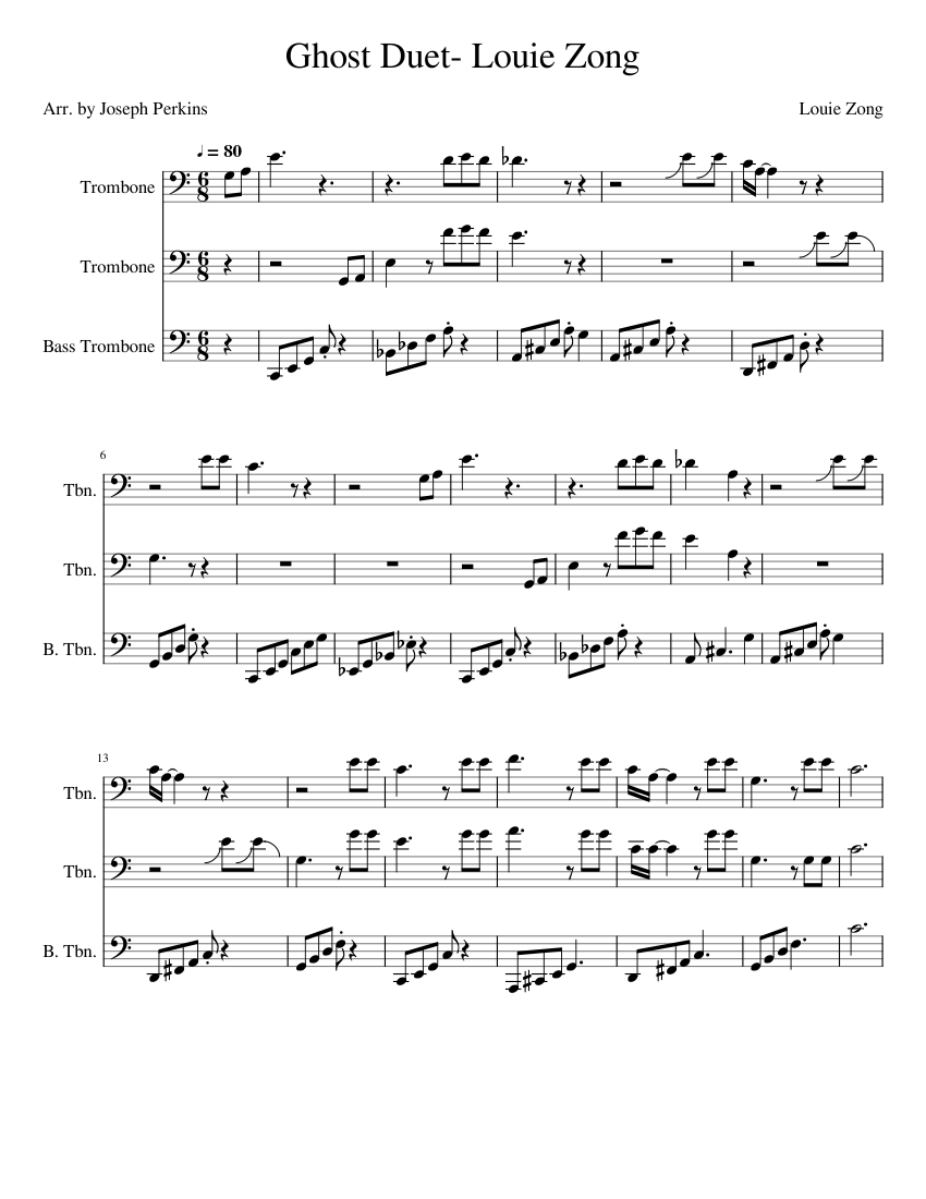 Ghost_Duet-_Louie_Zong Sheet music for Trombone (Show Choir ...