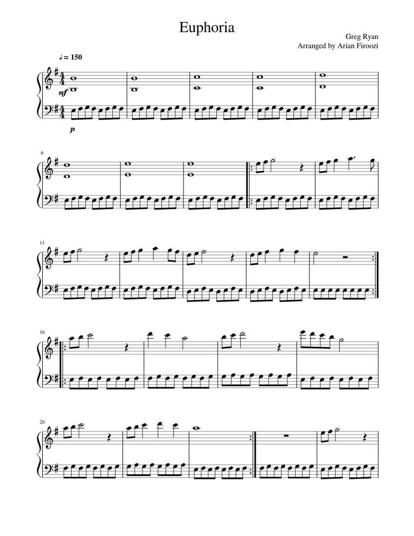 Euphoria Sheet music for Piano (Solo) Easy | Musescore.com