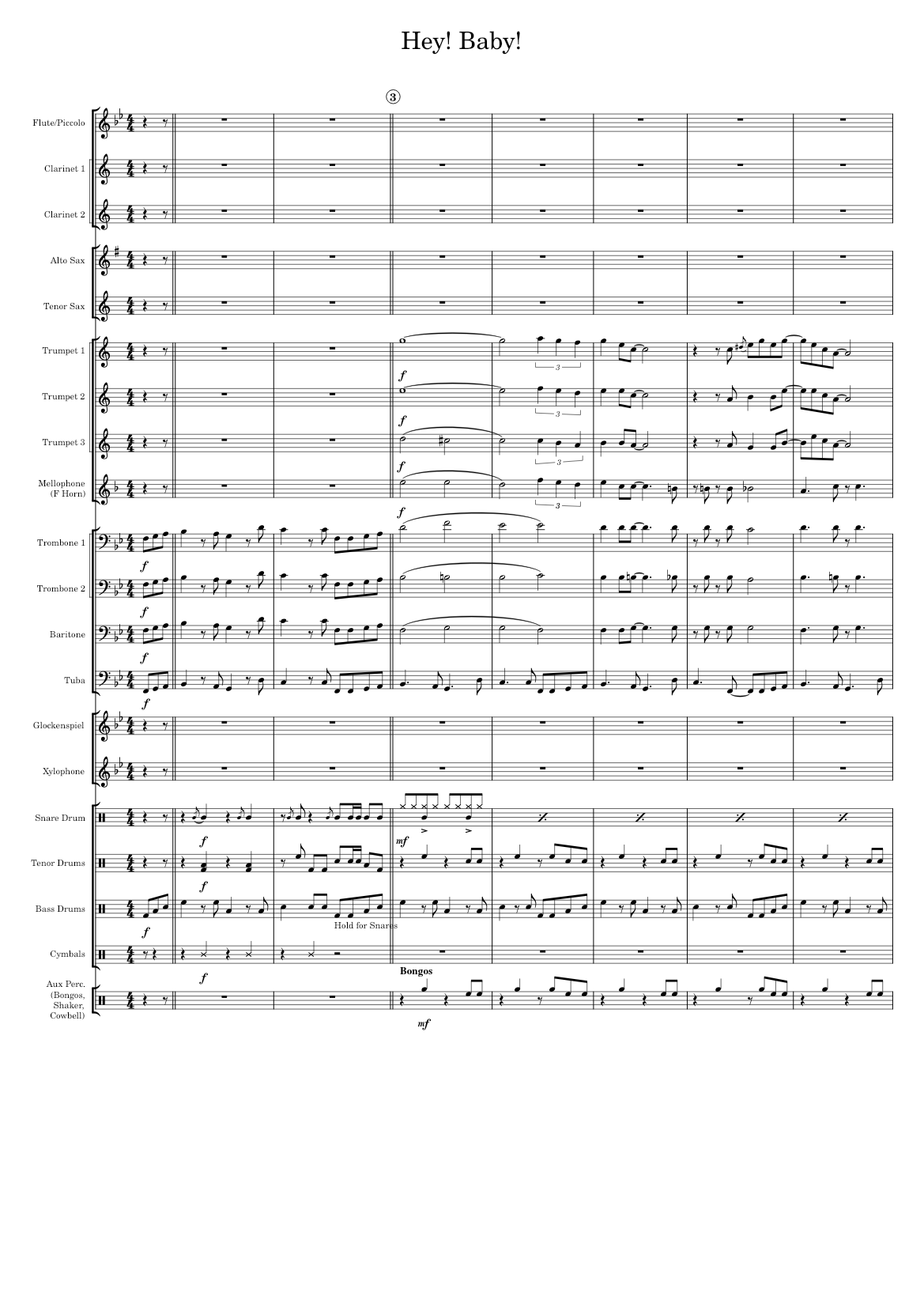 Hey! Baby! Sheet music for Trombone, Mellophone, Flute piccolo, Flute ...