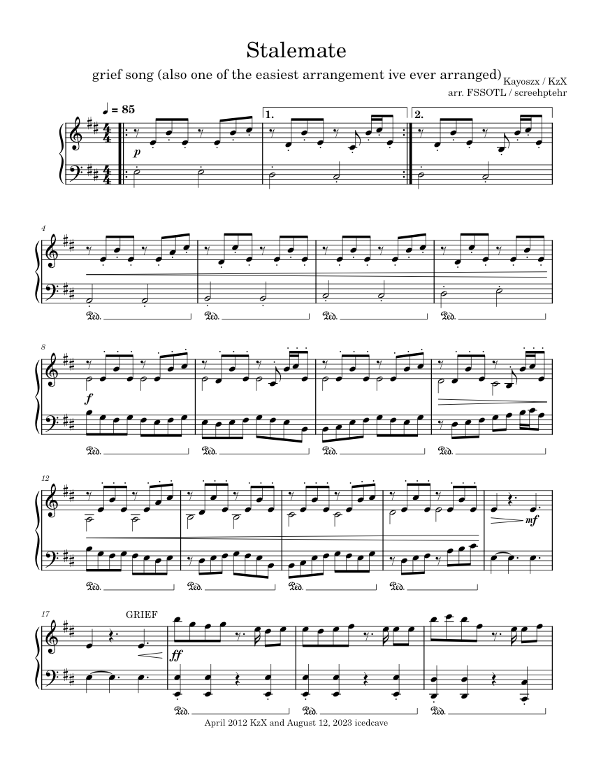 Stalemate – KzX Sheet Music for Piano (Solo) Easy | MuseScore.com
