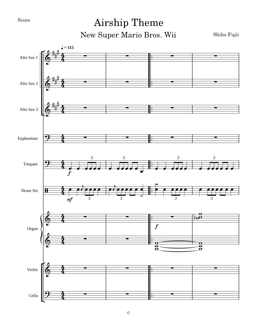 Airship Theme (New Super Mario Bros. Wii) - Transcribed Score Sheet ...
