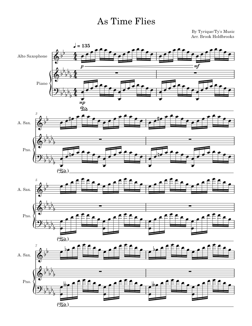 As Time Flies Sheet Music for Piano, Saxophone alto (Solo) | MuseScore.com