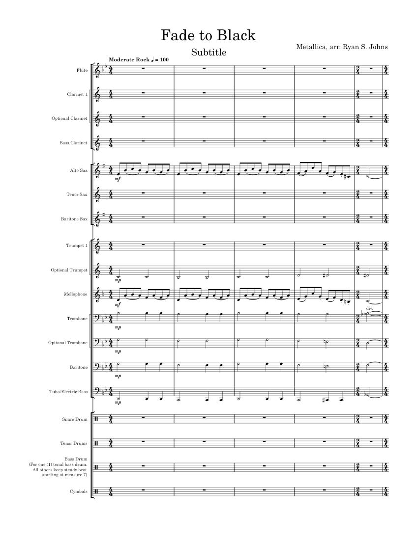 Fade to Black (Marching Band Arrangement) Sheet music for Trombone, Tuba, Flute, Saxophone alto ...