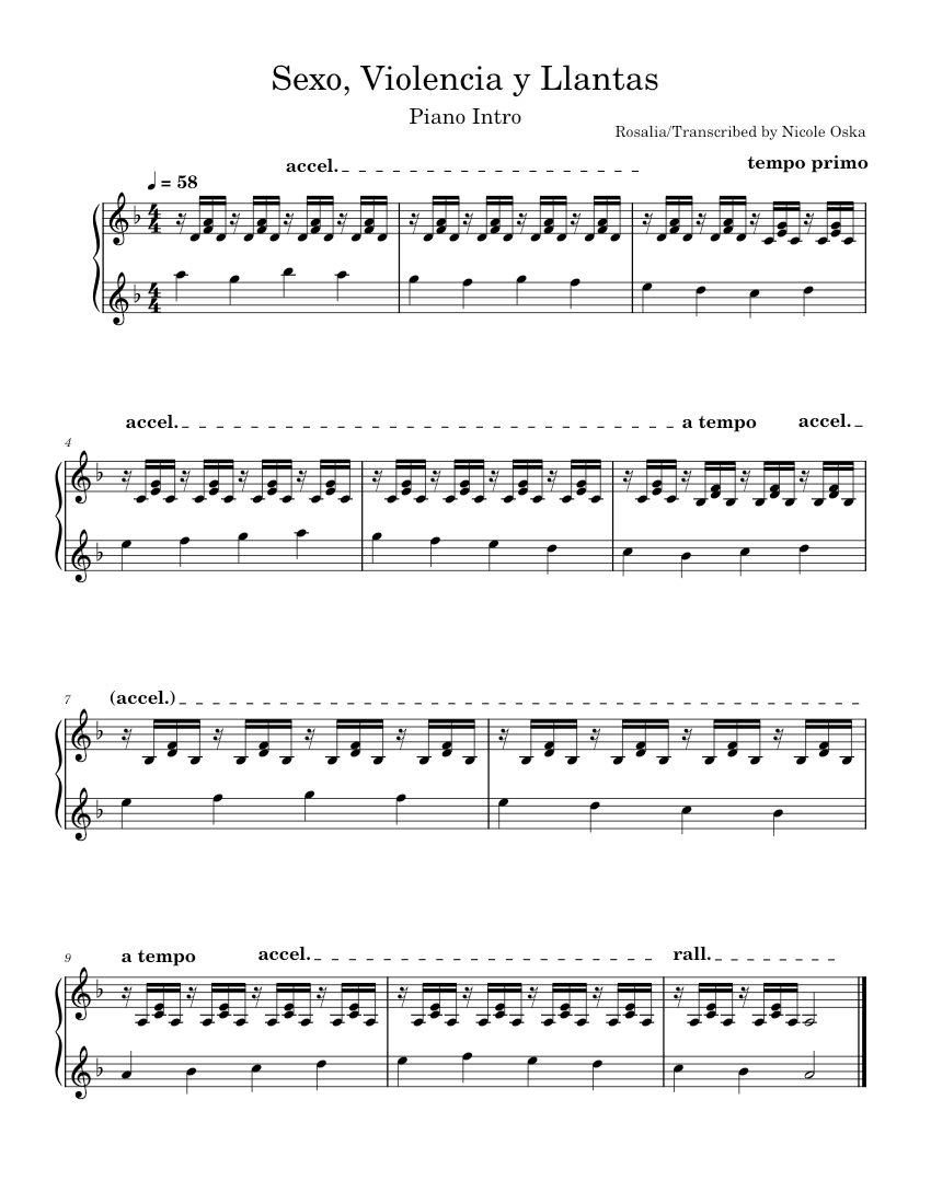 Sexo, Violencia y Llantes – ROSALÍA Sheet Music for Piano (Solo ...