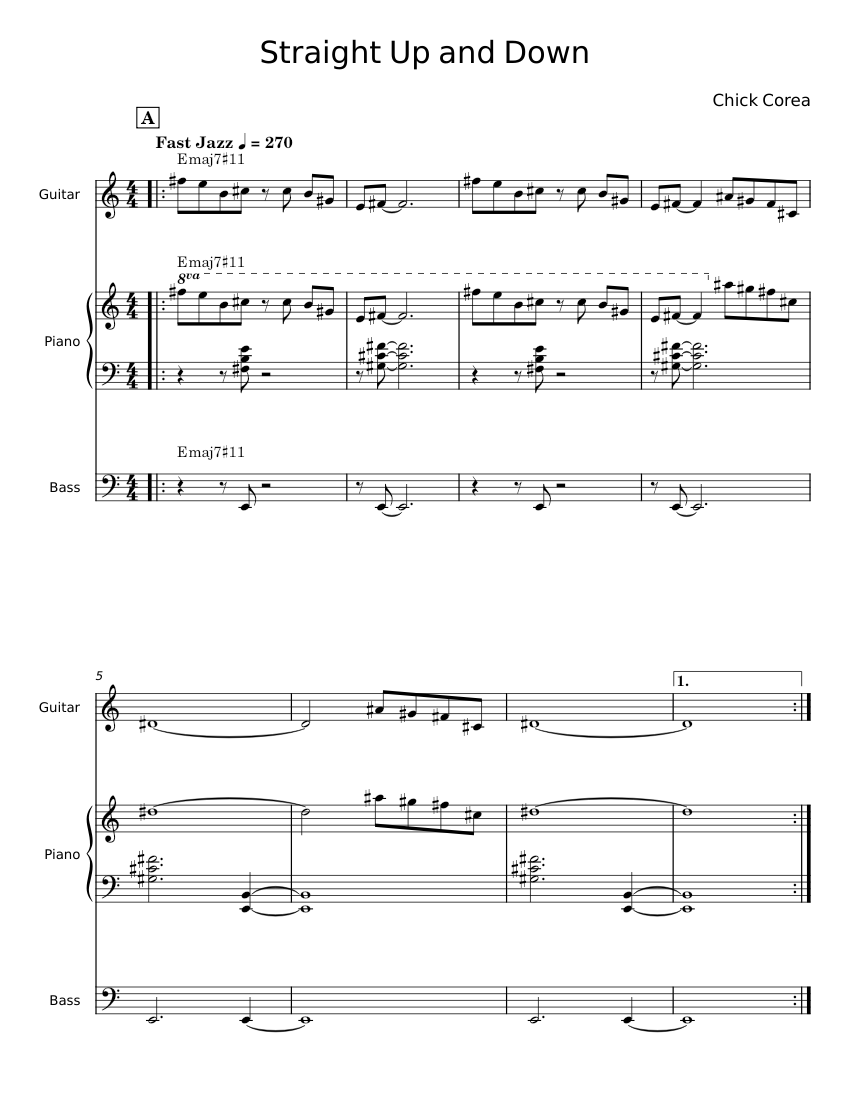 Straight Up and Down - Chick Corea Sheet music for Piano, Guitar, Bass ...