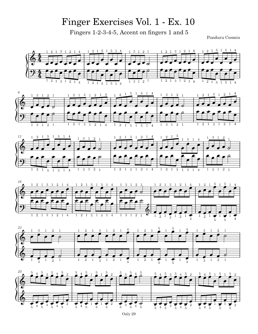 Finger Exercises Vol. 1 - Ex. 10 Sheet Music for Piano (Solo) easy ...