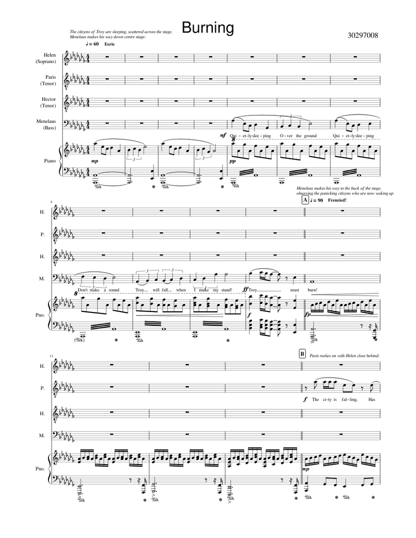 Burning Sheet music for Piano, Soprano, Tenor, Bass (Mixed Quintet ...