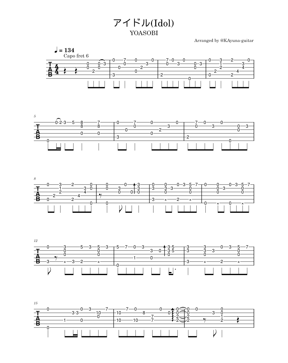 アイドル (Idol) – YOASOBI 아이돌 | fingerstyle guitar Sheet Music and Tab for ...