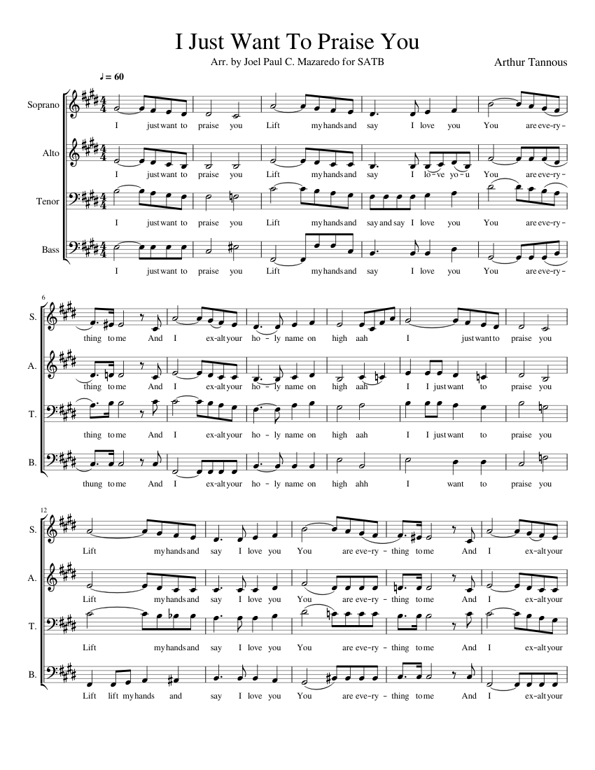 I Just Want To Praise You Sheet Music for Soprano, Alto, Tenor, Bass ...