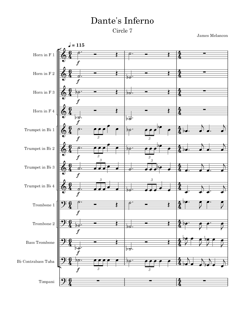 Dante's Inferno Circle 7 Sheet music for Trombone, Tuba, French horn ...