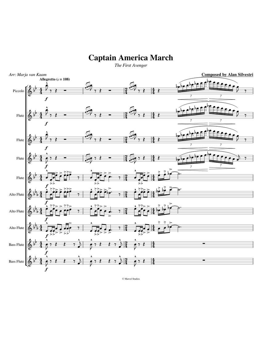 Captain America March for Flute Ensemble Sheet music for Flute piccolo ...