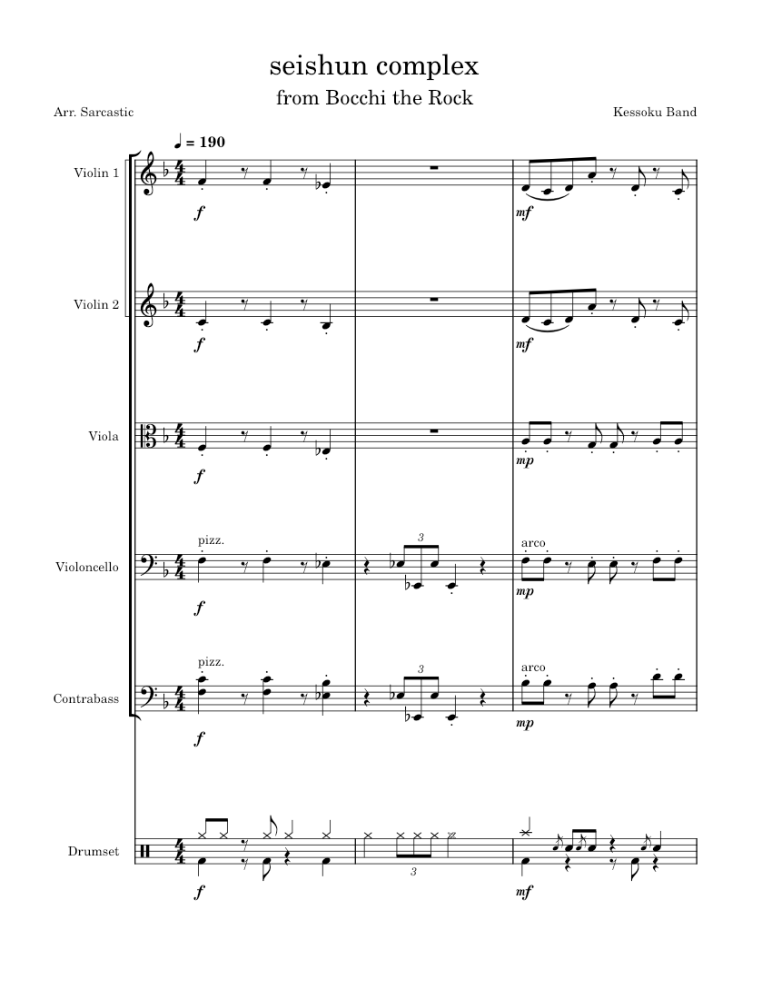 Seishun Complex – Kessoku Band for String Orchestra Sheet music for Contrabass, Violin, Viola ...