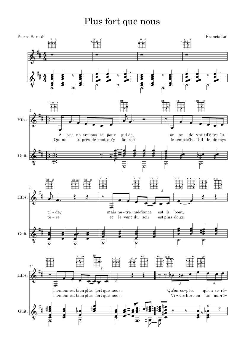 Plus fort que nous – Francis Lai Sheet Music with Chords for Oboe ...