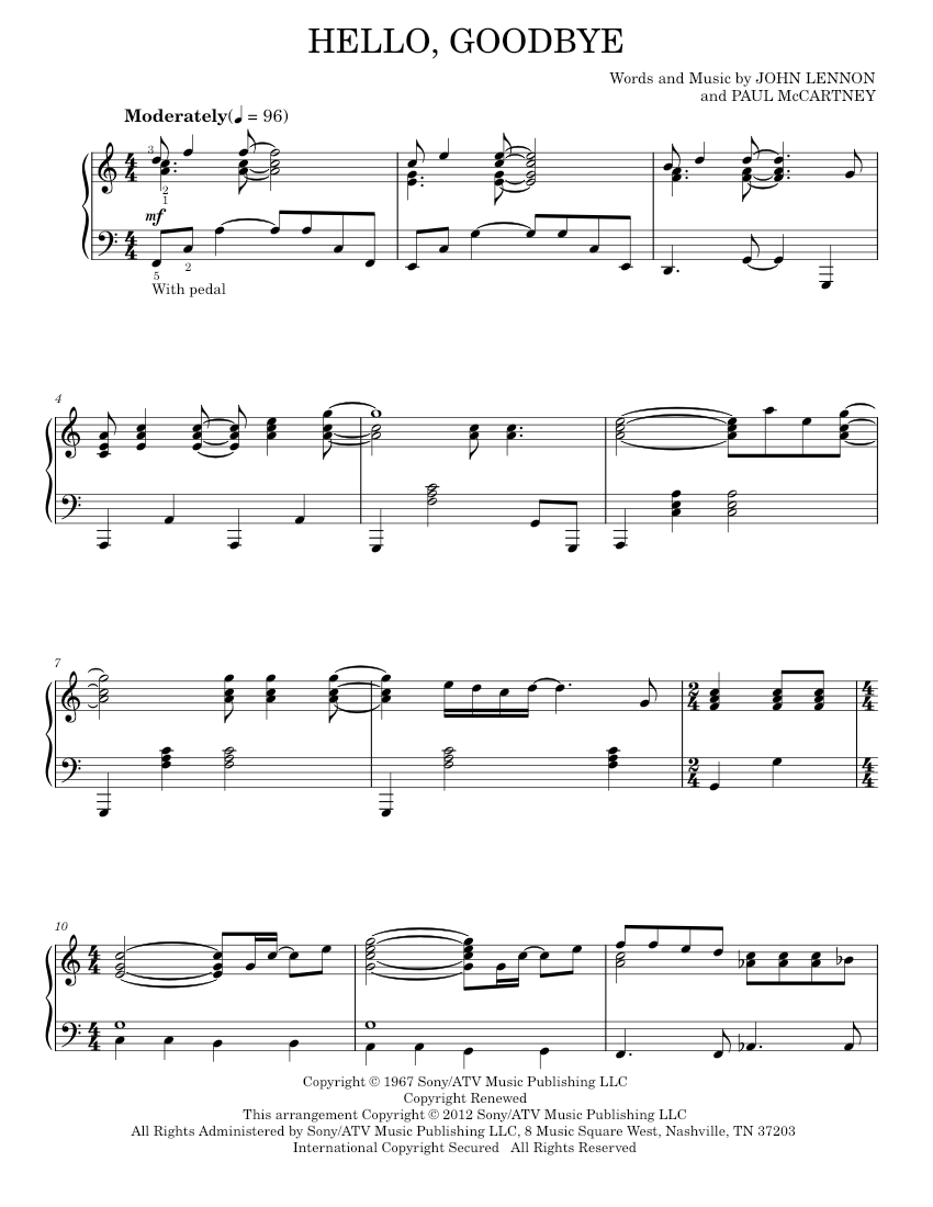 Play Official version of Hello, Goodbye Sheet Music by The Beatles for ...